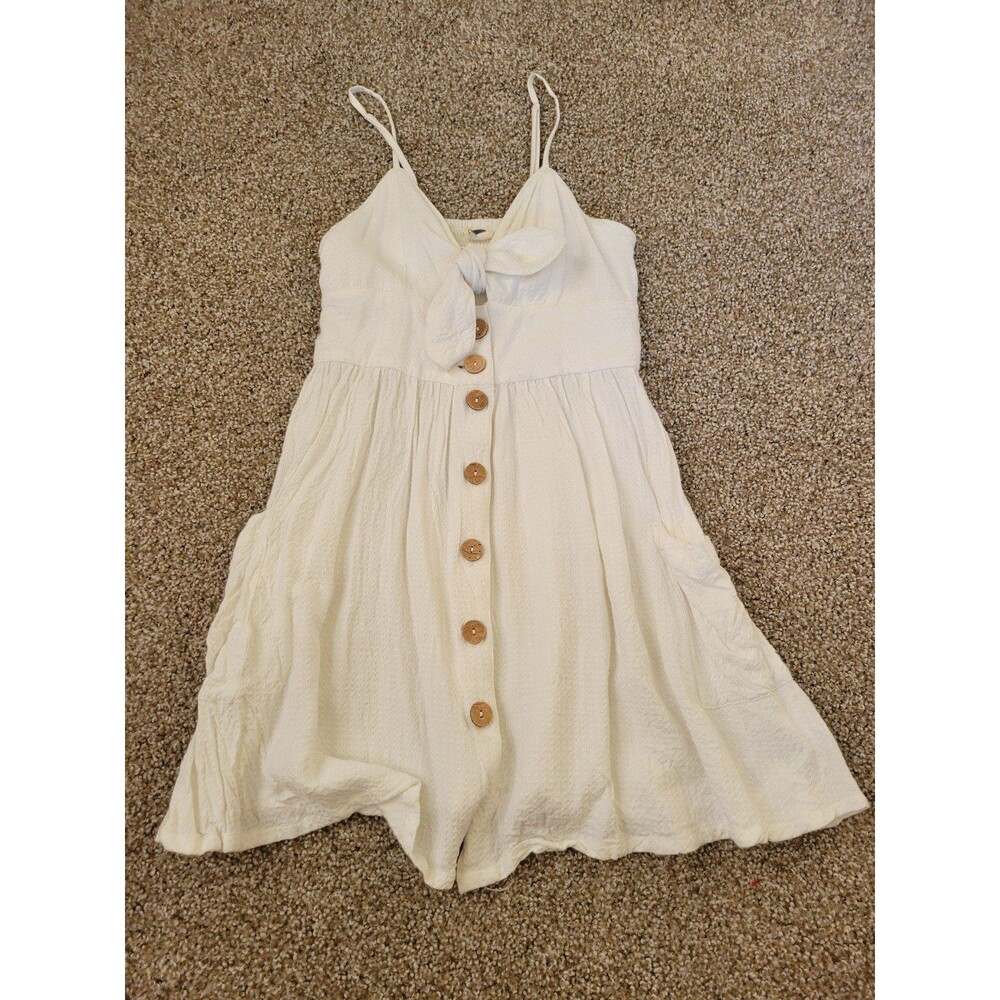 Roxy Under The Cali Sun Tie Front White Button Dress - Gem